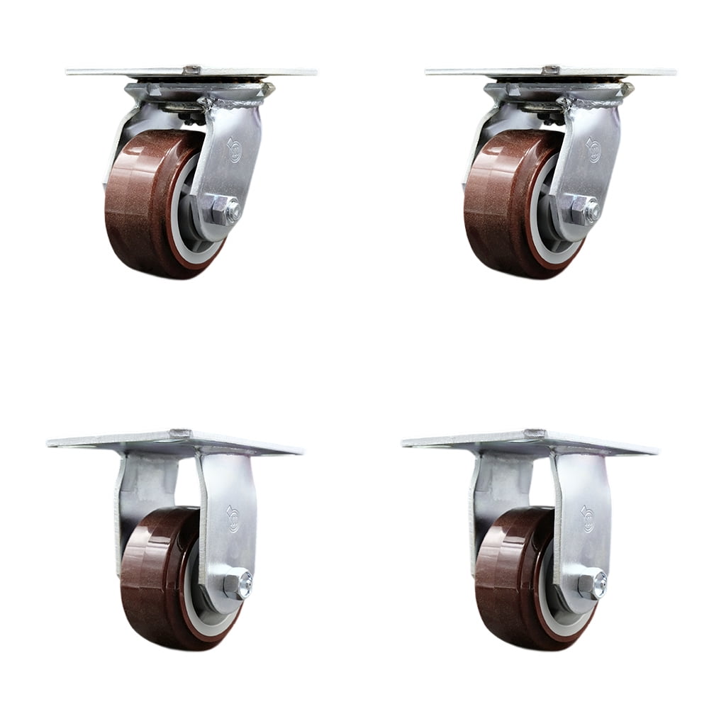 4 Inch Polyurethane Caster Set with Roller Bearings 2 Swivel 2 Rigid ...