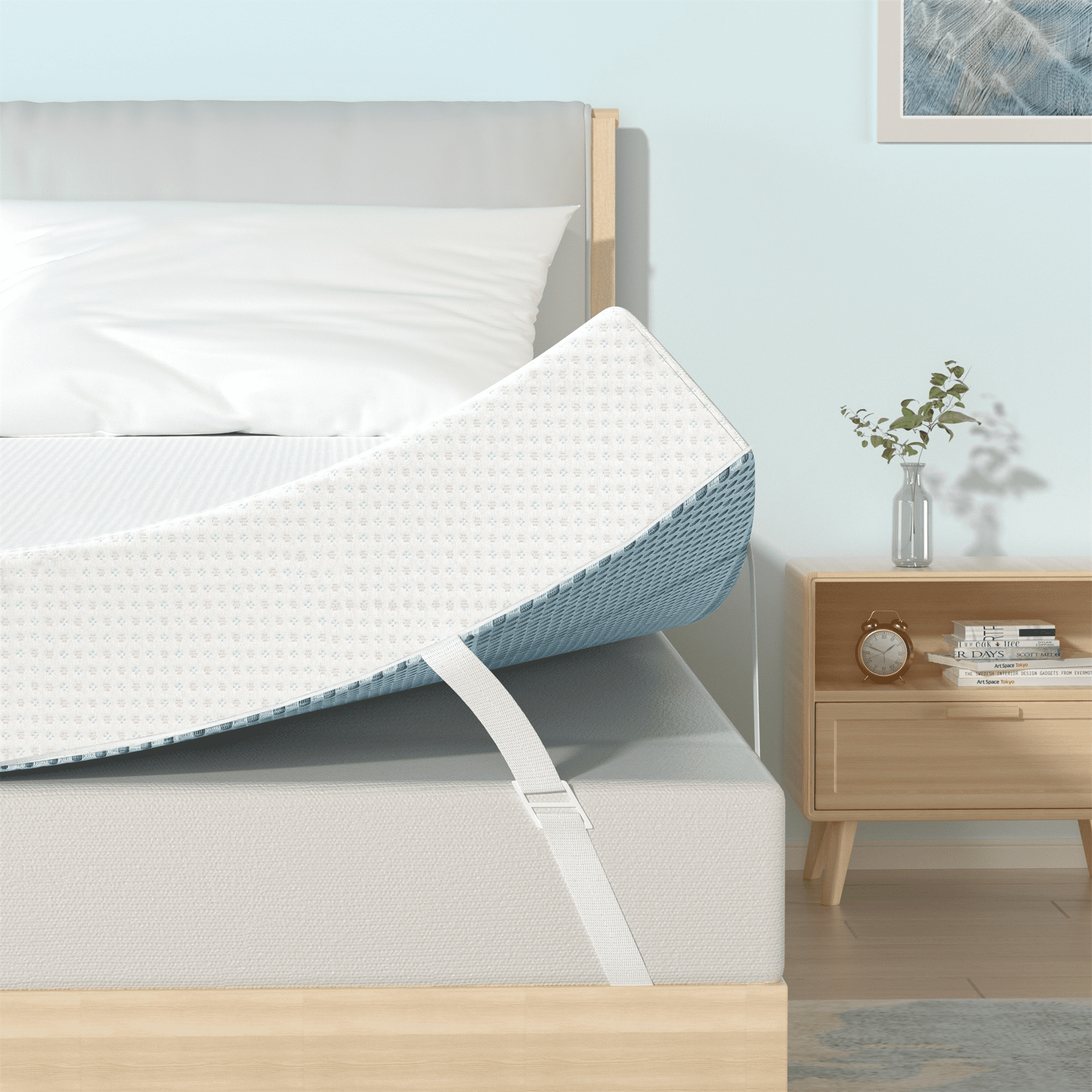Lazycat 4 inch Memory Foam Mattress Topper White Dual Layer Design Queen Size