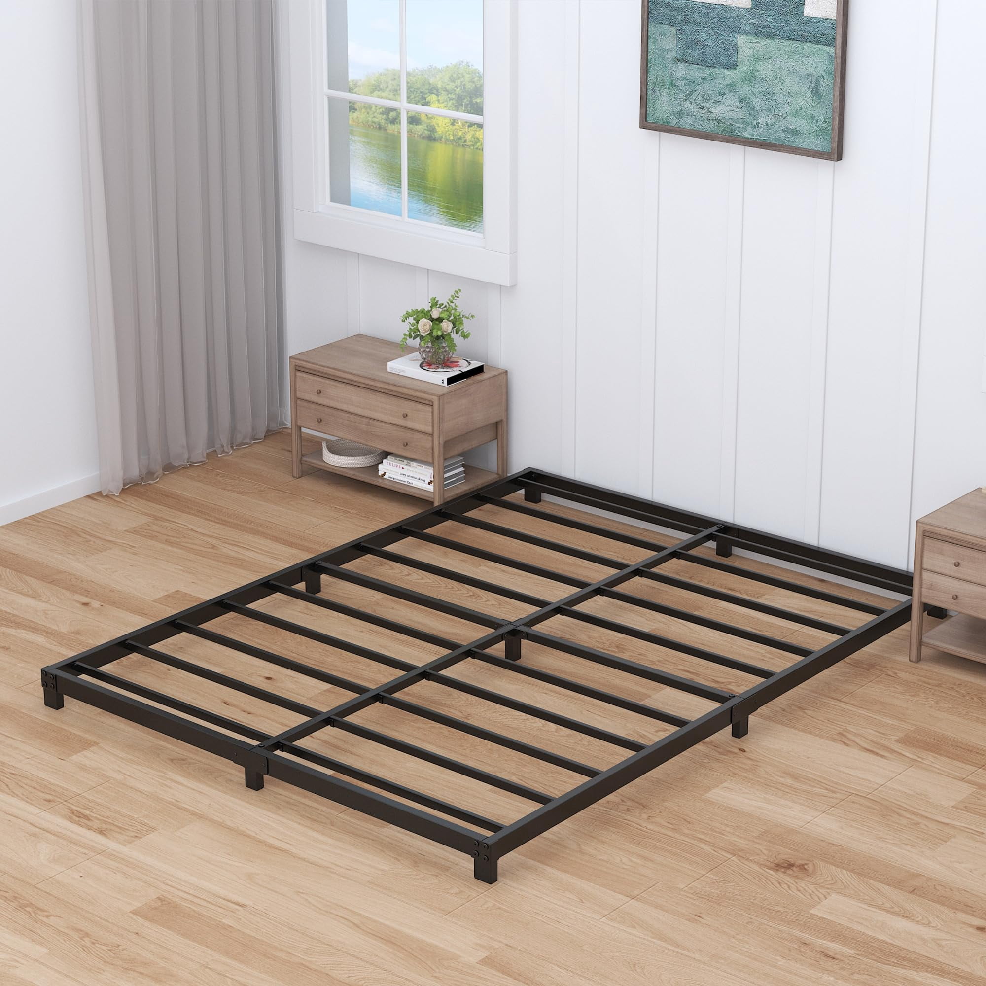 4 Inch Queen Size Bed Frame Low Profile Metal Platform Heavy Duty Easy ...