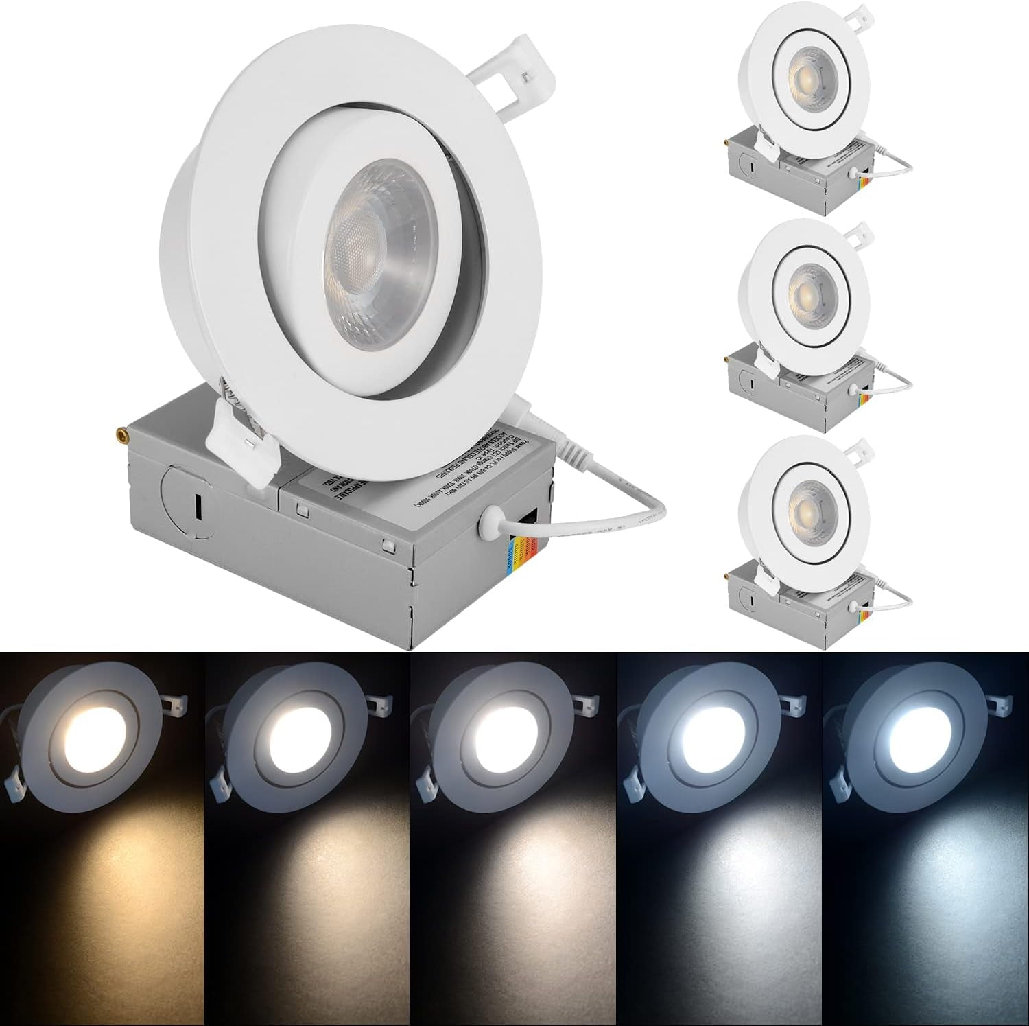 4 Inch Recessed LED Gimbal Lights, 2700K/3000K/3500K/4000K/5000K ...