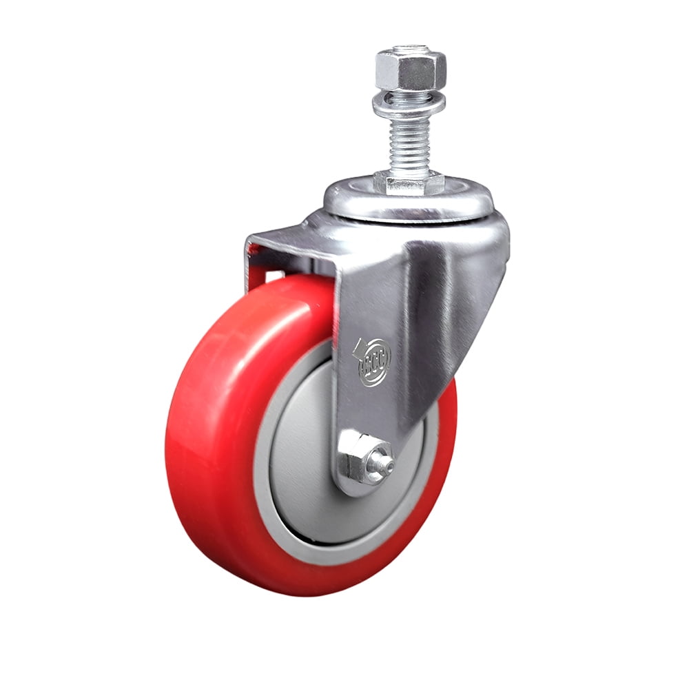 4 Inch Red Polyurethane Wheel Swivel ½ Inch Threaded Stem Caster SCC ...