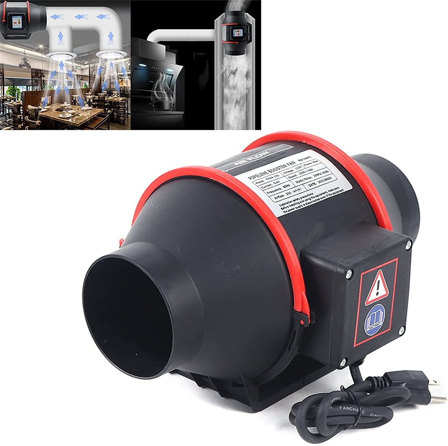 4-Inch Round Duct Fan,Vent Exhaust Blower Vent Fan 310CFM Inline Duct ...