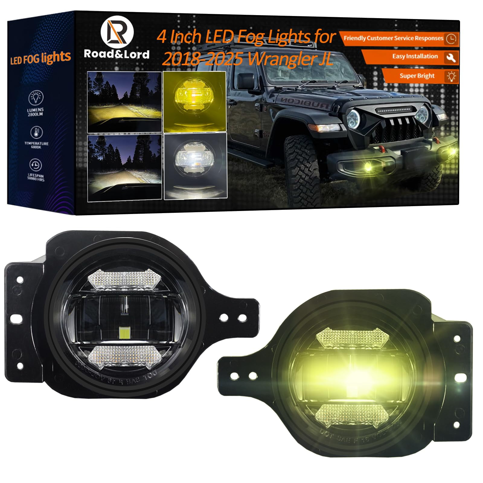 4 Inch Round LED Fog Lights for 2018-2025 Wrangler JL JLU & Gladiator ...