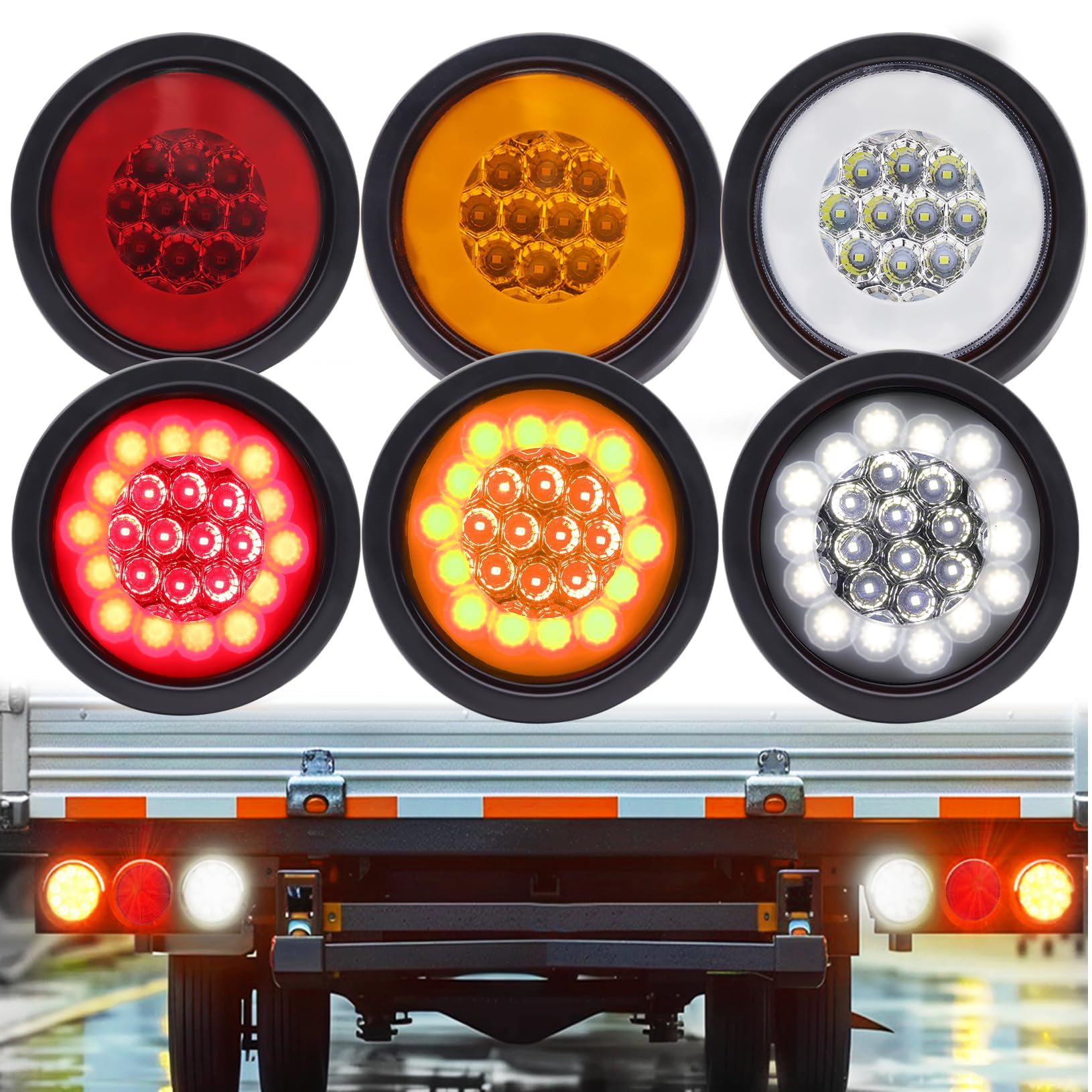 4 Inch Round Led IFF17 Trailer Tail Lights Kit, 24led Trailer 12V 24V ...