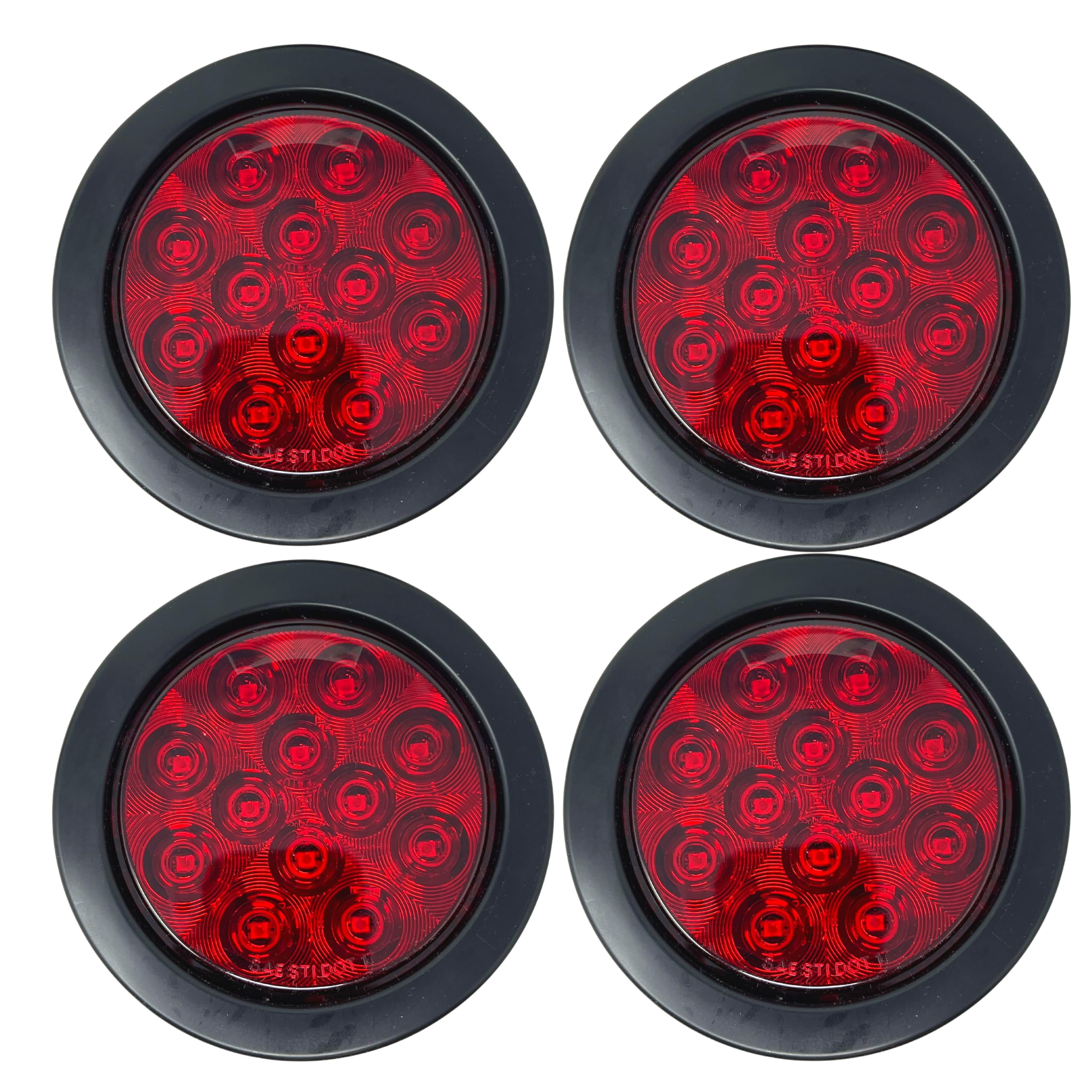 4" Inch Round Led Trailer Tail Lights Kit Red 12 LED Waterproof Grommet ...