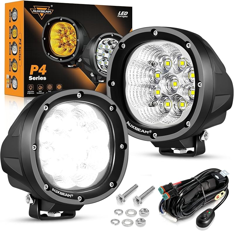 4 Inch Round Offroad Light, 90W LED Amber White Spot Strobe Light Pods ...