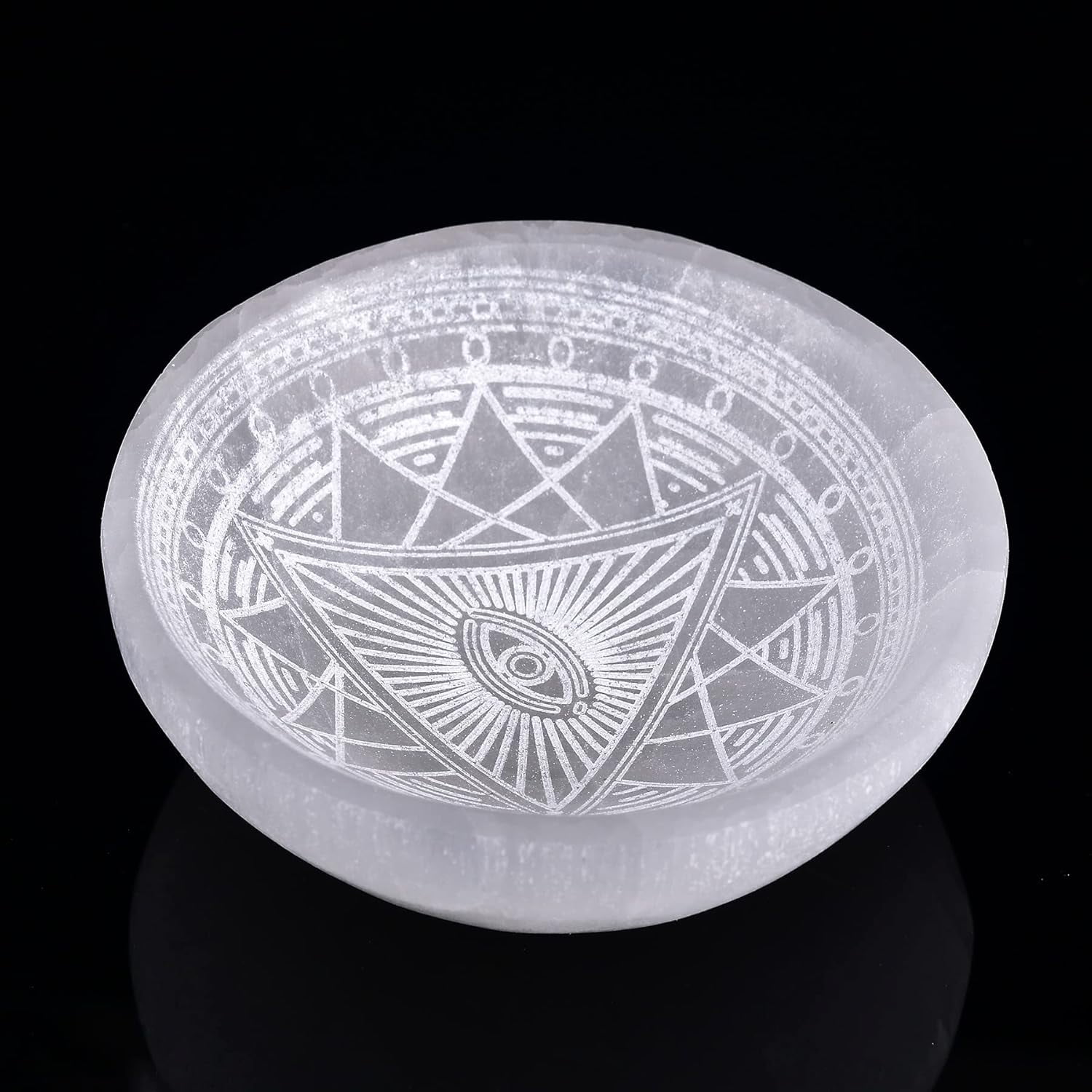 4 Inch Round Selenite Stone Bowl Dish Hand Carved Demon Eye #1 Crystal ...