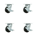 4 Inch Rubber on Aluminum Caster Set with Roller Bearings and Brake ...