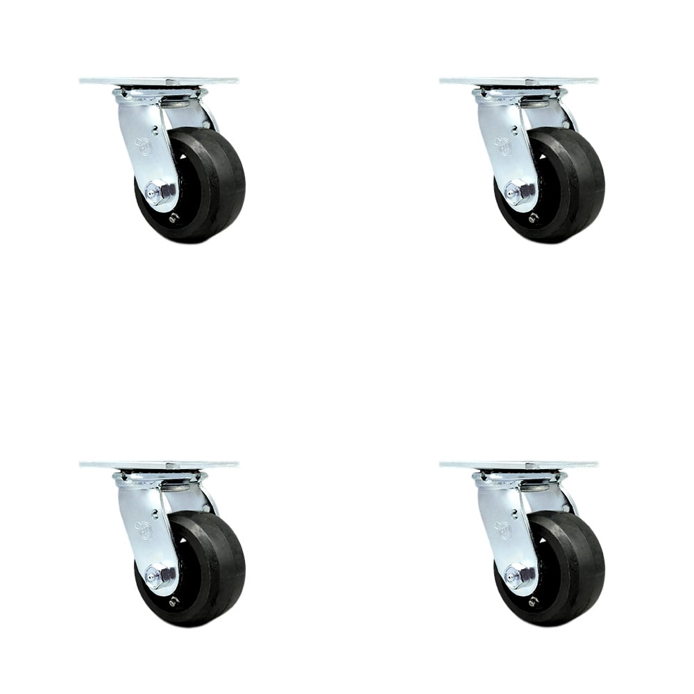 4 Inch Rubber on Steel Caster Set with Roller Bearing and Swivel Lock ...
