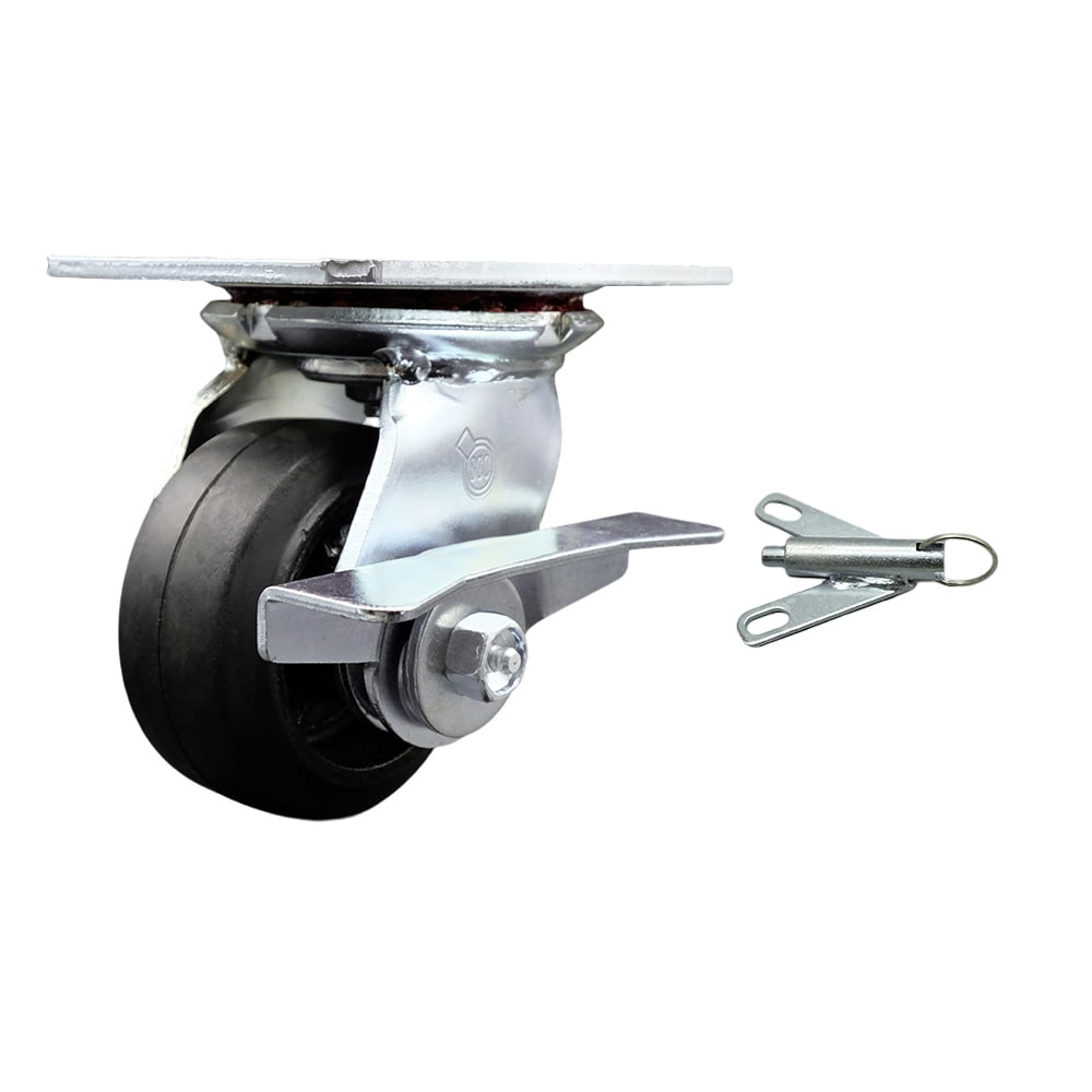 4 Inch Rubber on Steel Caster with Roller Bearing and Brake/Swivel Lock ...