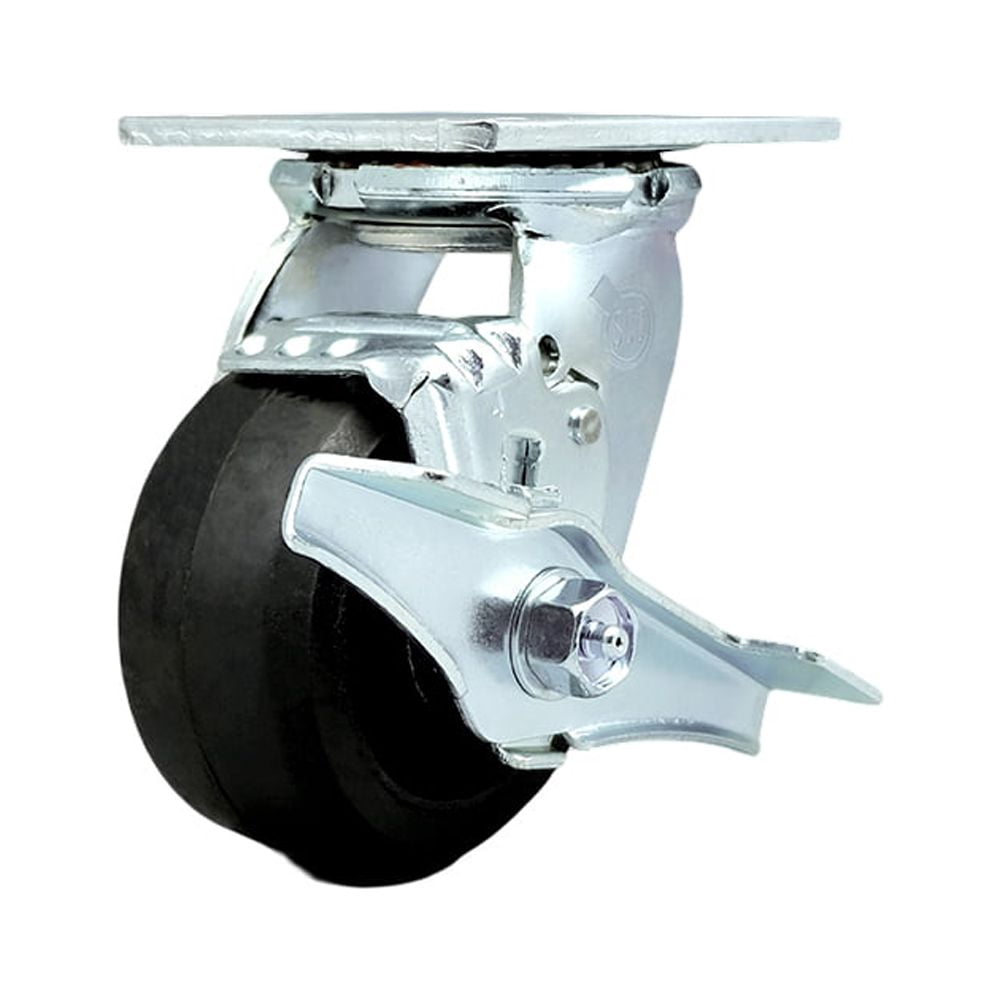 4 Inch Rubber on Steel Swivel Caster with Ball Bearing and Brake ...