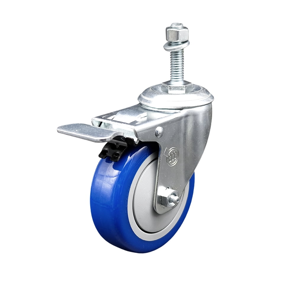 4 Inch SS Blue Polyurethane 10mm Threaded Stem Caster with Total Lock ...