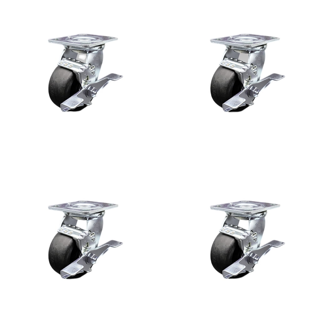 4 Inch SS Glass Filled Nylon Caster Set with Roller Bearings & Brake ...