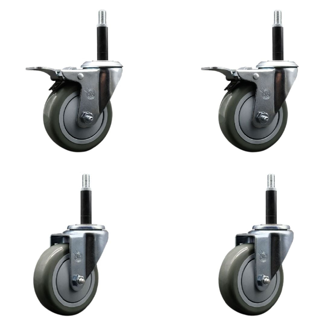 4 Inch SS Gray Poly Swivel 3/4 Inch Expanding Stem Caster Set 2 Brakes ...