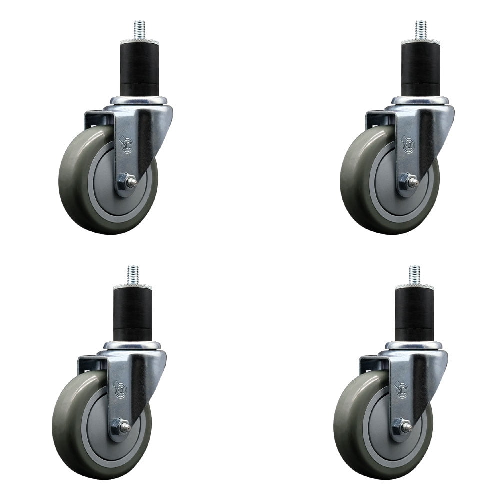 4 Inch Gray Poly Wheel Swivel 1-3/4 Inch Expanding Stem Caster Set SCC ...