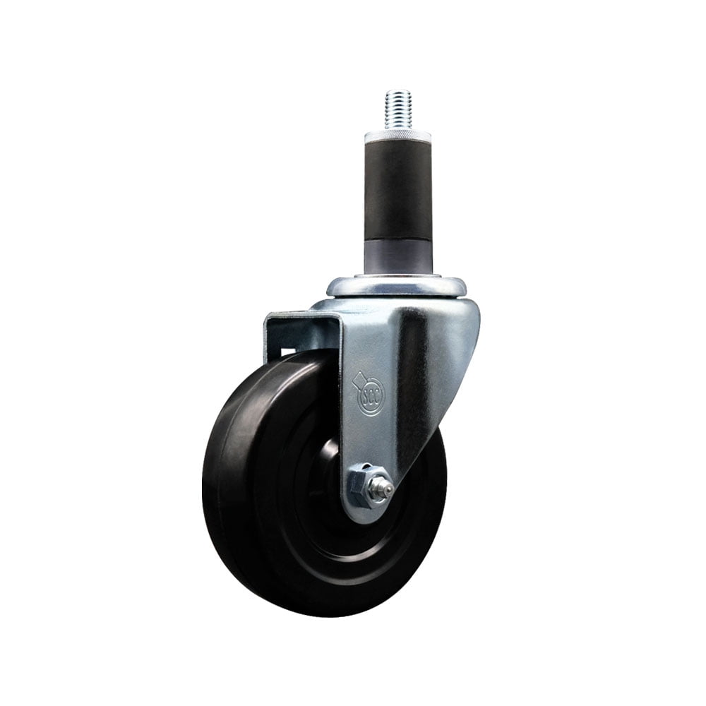 4 Inch SS Hard Rubber Wheel Swivel 1-1/4 Inch Expanding Stem Caster SCC ...