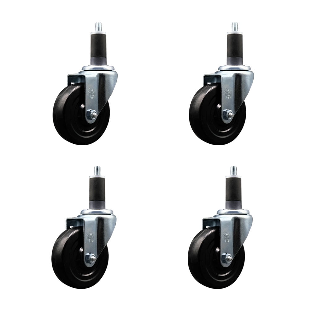 4 Inch SS Hard Rubber Wheel Swivel 1-1/4 Inch Expanding Stem Caster Set SCC - Walmart.com