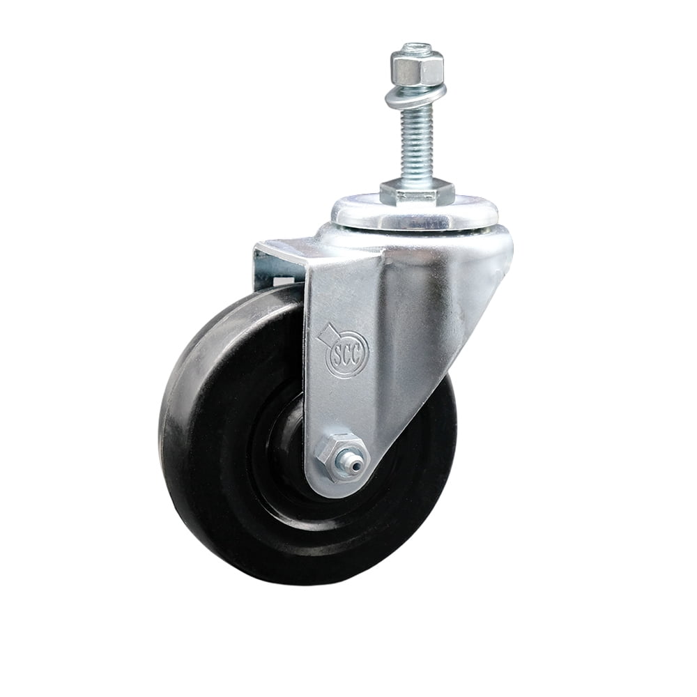 4 Inch SS Hard Rubber Wheel Swivel 3/8 Inch Threaded Stem Caster ...