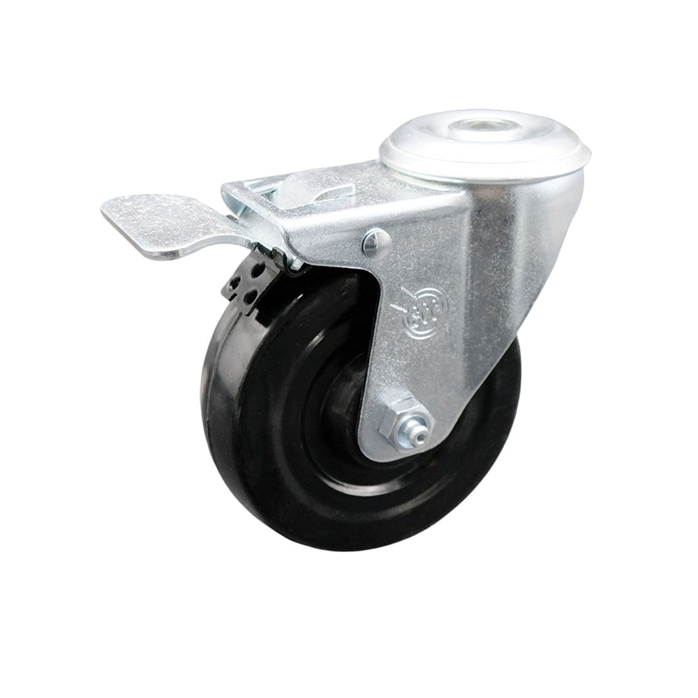 4 Inch SS Hard Rubber Wheel Swivel Bolt Hole Caster with Total Lock ...