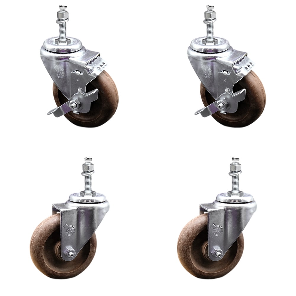 4 Inch SS High Temp Glass Filled Nylon 10mm Threaded Stem Caster Set 2 ...