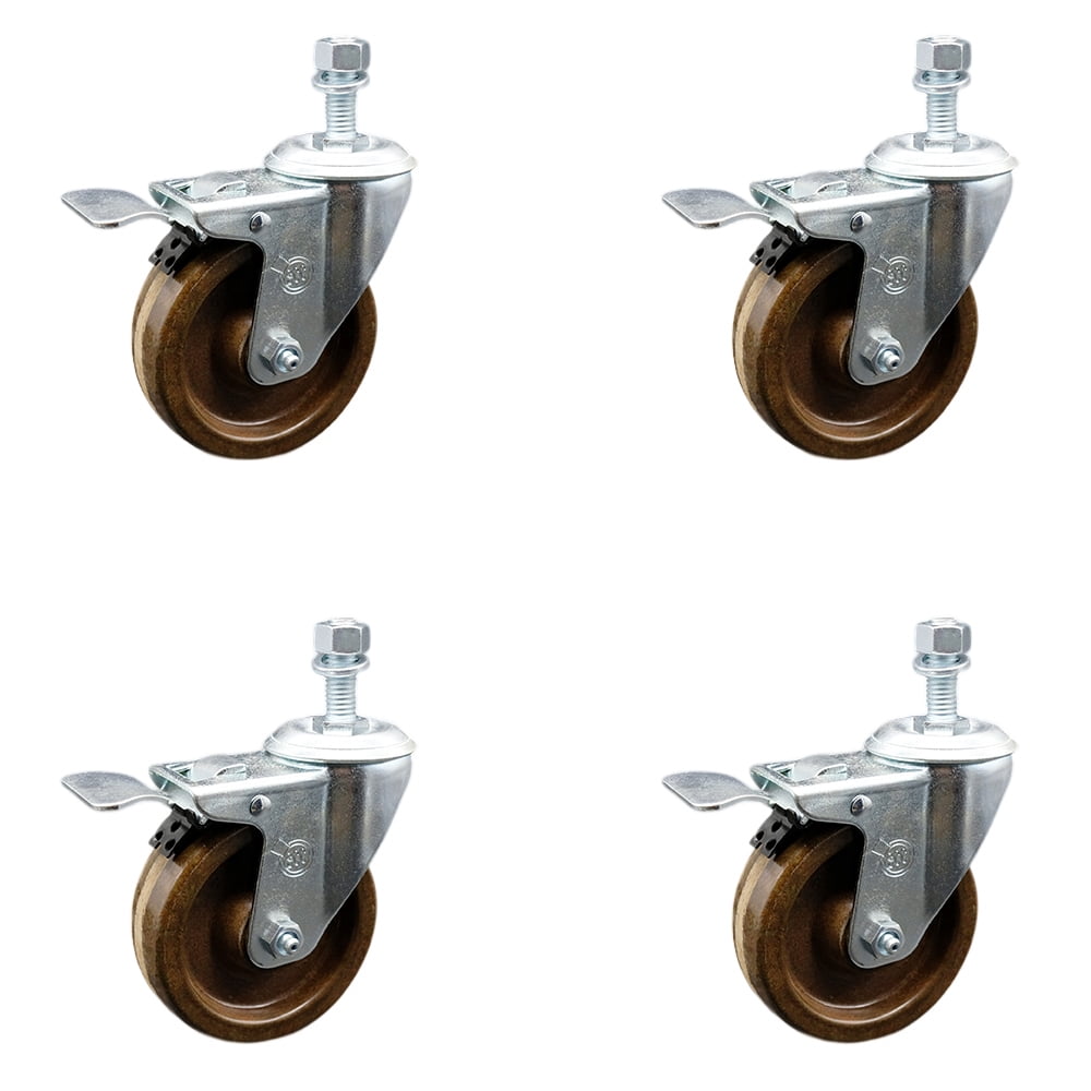 4 Inch SS High Temp Phenolic ½ Inch Threaded Stem Caster Set Total Lock ...