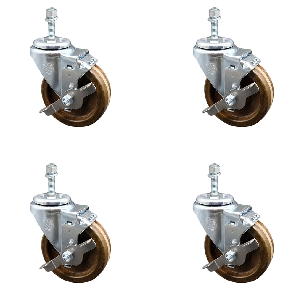 4 Inch SS High Temp Phenolic Swivel 3/8 Inch Threaded Stem Caster Set ...