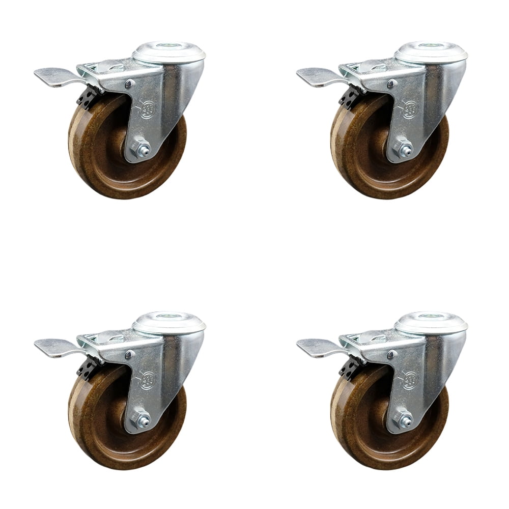 4 Inch SS High Temp Phenolic Swivel Bolt Hole Caster Set with Total Lock Brake - Walmart.com