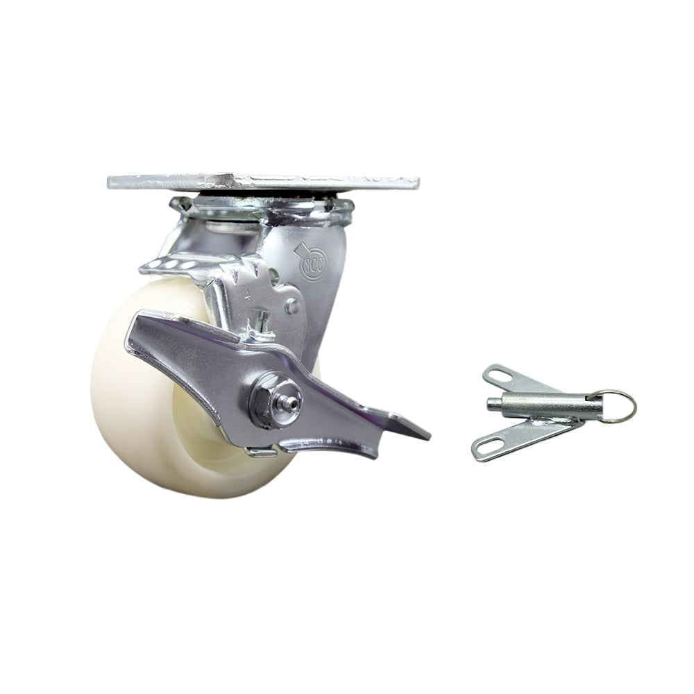 4 Inch SS Nylon Swivel Caster with Delrin Bearing and Brake/Swivel Lock ...