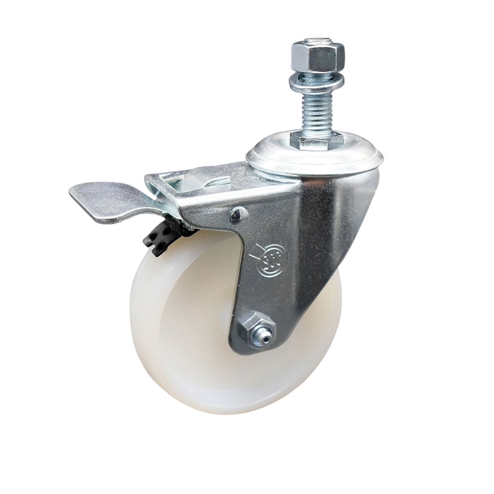 4 Inch SS Nylon Wheel Swivel 12mm Threaded Stem Caster with Total Lock ...