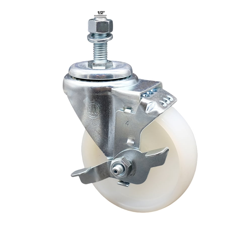 4 Inch SS Nylon Wheel Swivel ½ Inch Threaded Stem Caster with Brake SCC ...