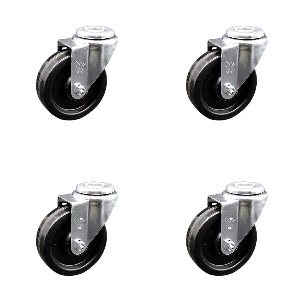 4 Inch SS Phenolic Wheel Swivel Bolt Hole Caster Set Service Caster ...