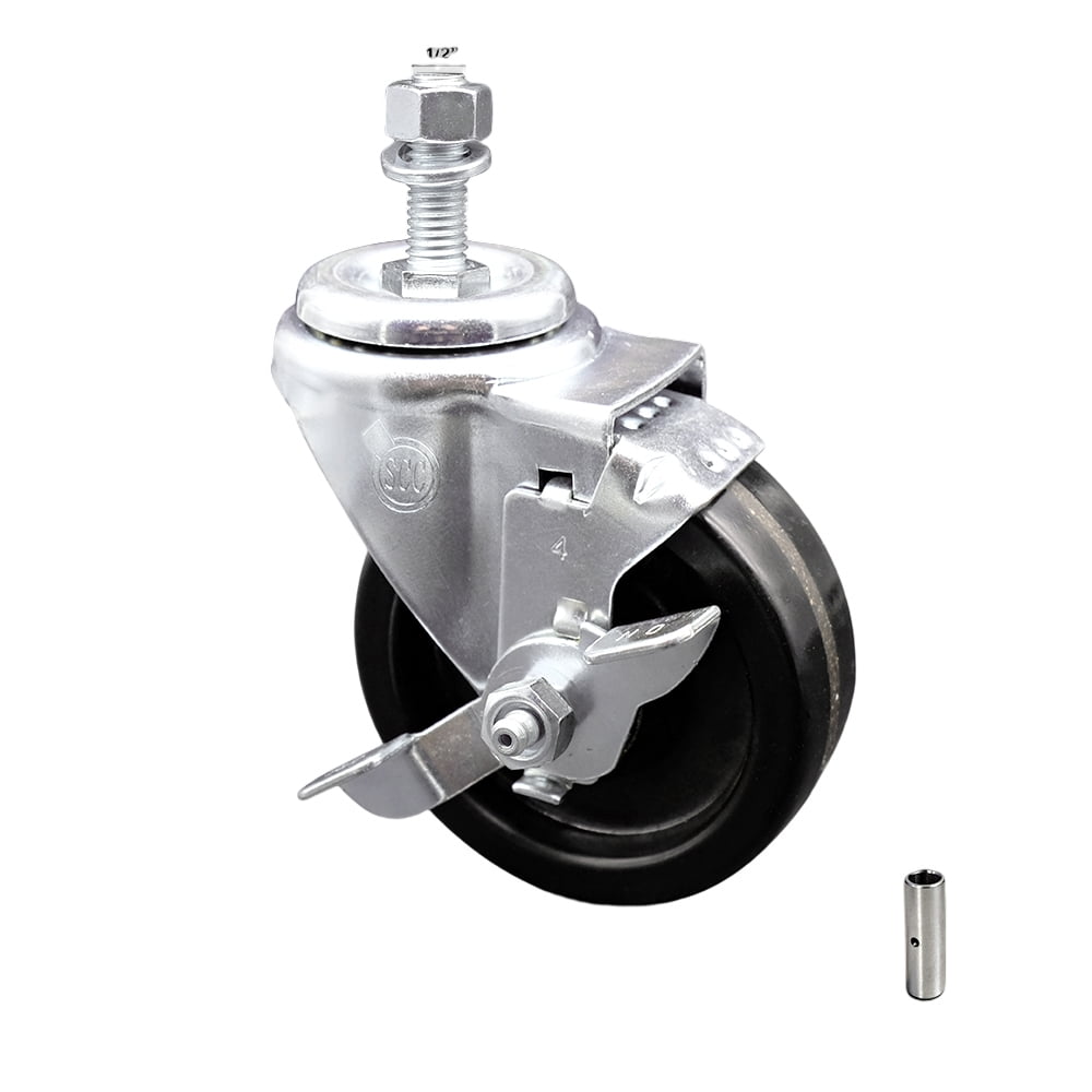 4 Inch SS Phenolic Wheel Swivel ½ Inch Threaded Stem Caster with Brake ...