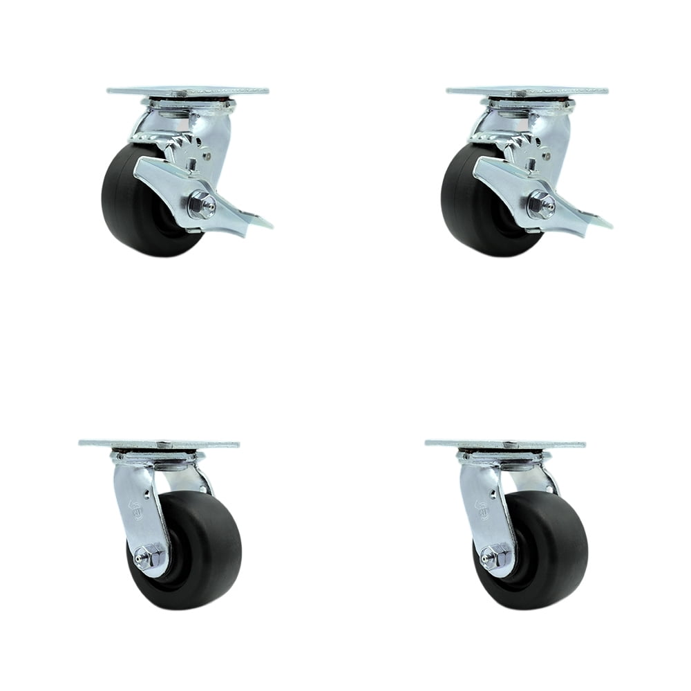 4 Inch SS Polyolefin Caster Set with Ball Bearings 4 Swivel Lock 2 ...
