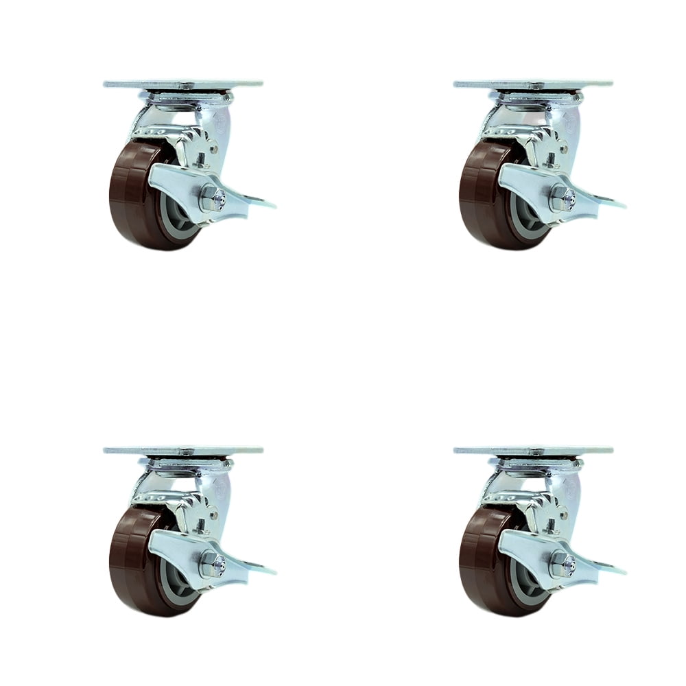 4 Inch SS Polyurethane Swivel Caster Set with Ball Bearings and Brakes ...