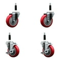 4 Inch SS Red Poly Wheel Swivel 7/8 Inch Expanding Stem Caster Set 2 ...