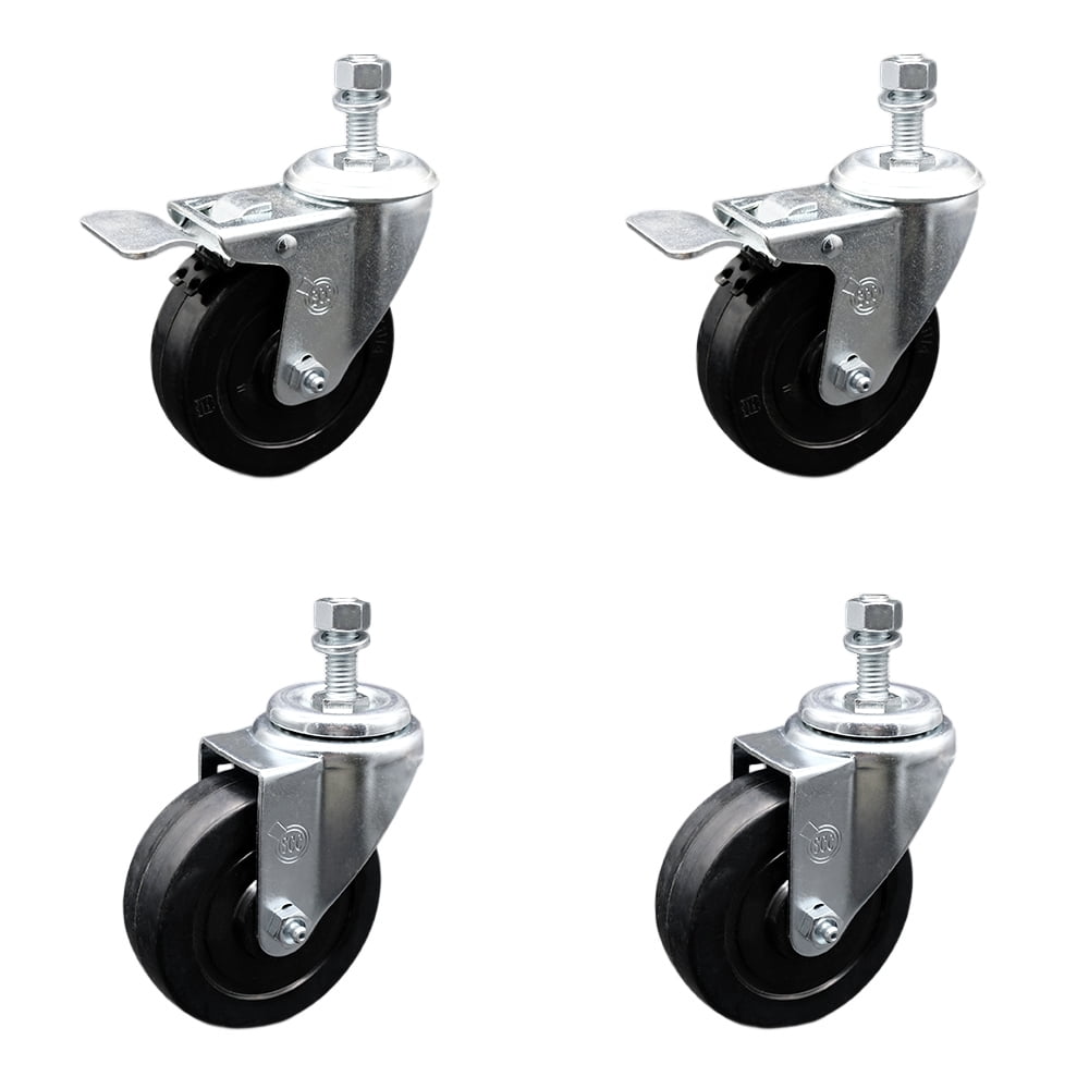4 Inch SS Soft Rubber ½ Inch Swivel Threaded Stem Caster Set 2 Total ...