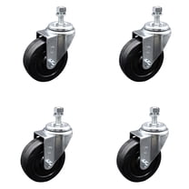 3.5 Inch 316SS Soft Rubber Swivel 12mm Threaded Stem Caster Set 2 ...