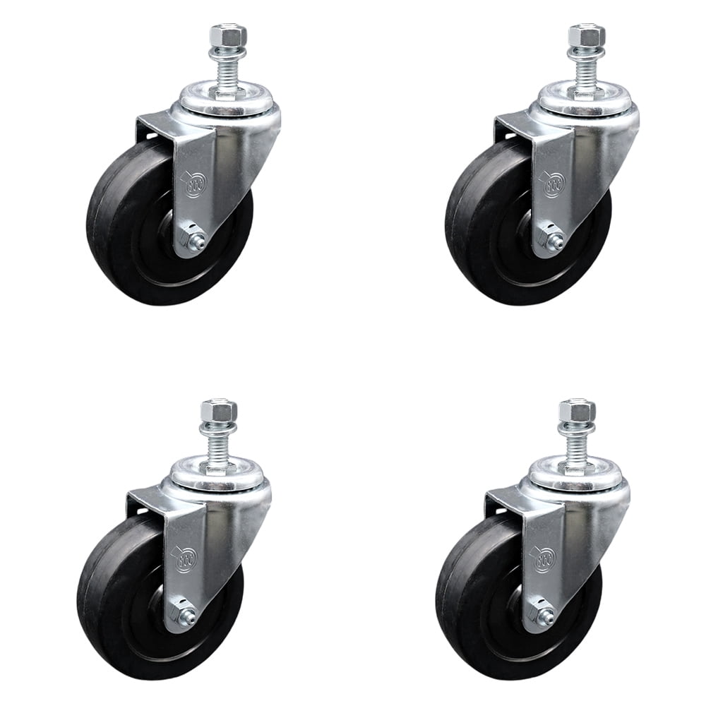 4 Inch SS Soft Rubber Wheel Swivel ½ Inch Threaded Stem Caster Set SCC ...