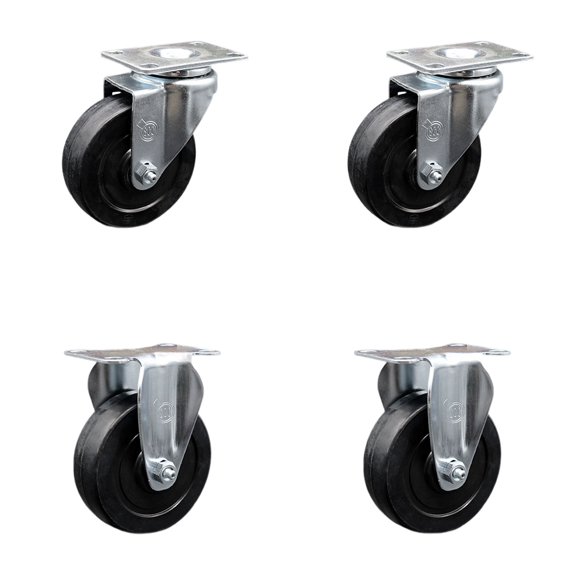 4 Inch SS Soft Rubber Wheel Swivel Top Plate Caster Set with 2 Rigid ...
