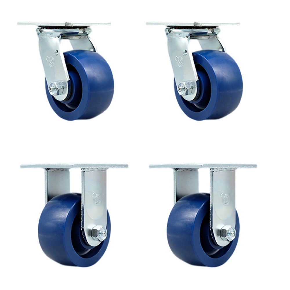 4 Inch SS Solid Poly Caster Set with Ball Bearings 2 Swivel 2 Rigid SCC ...