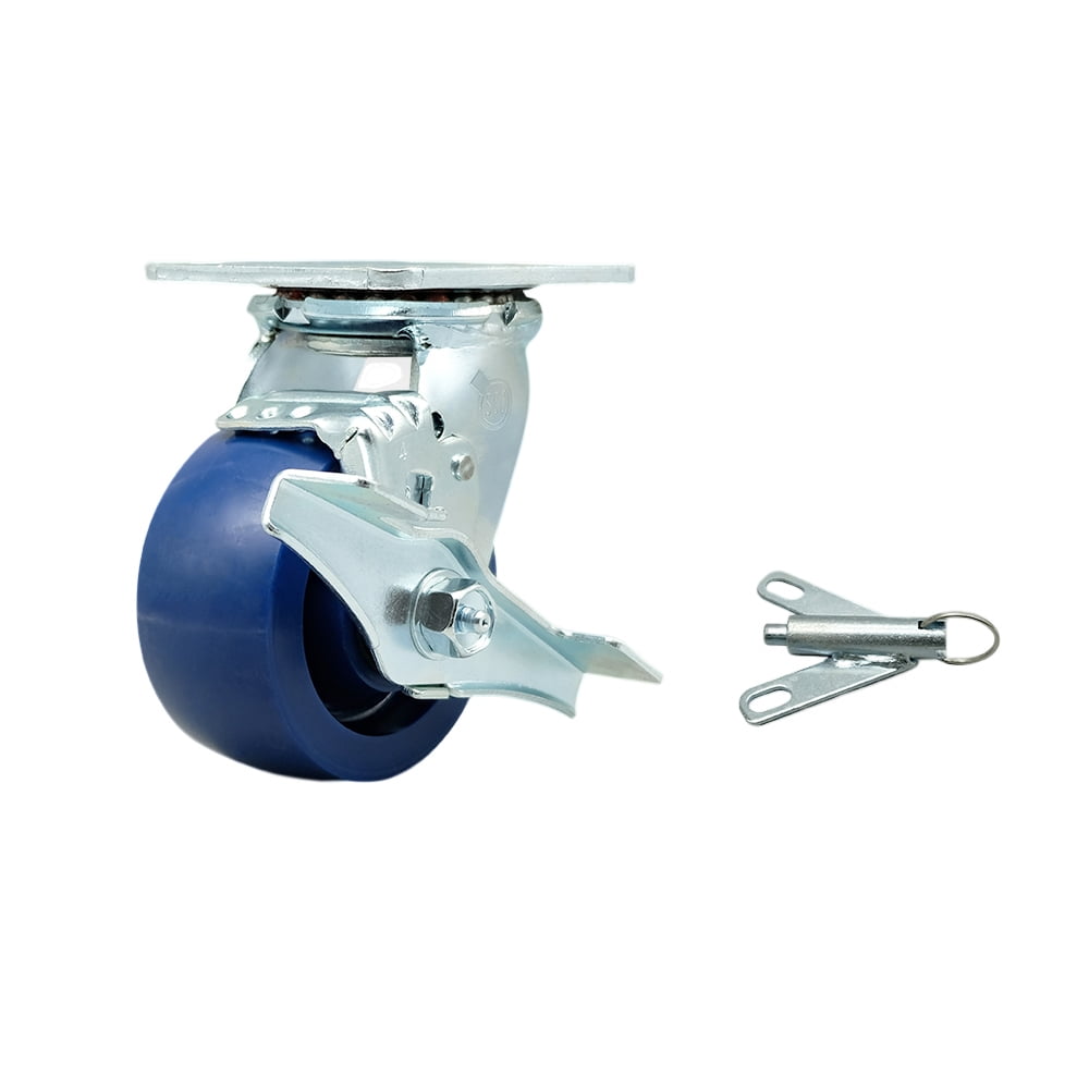 4 Inch SS Solid Poly Swivel Caster with Delrin Bearing and Brake/Swivel ...