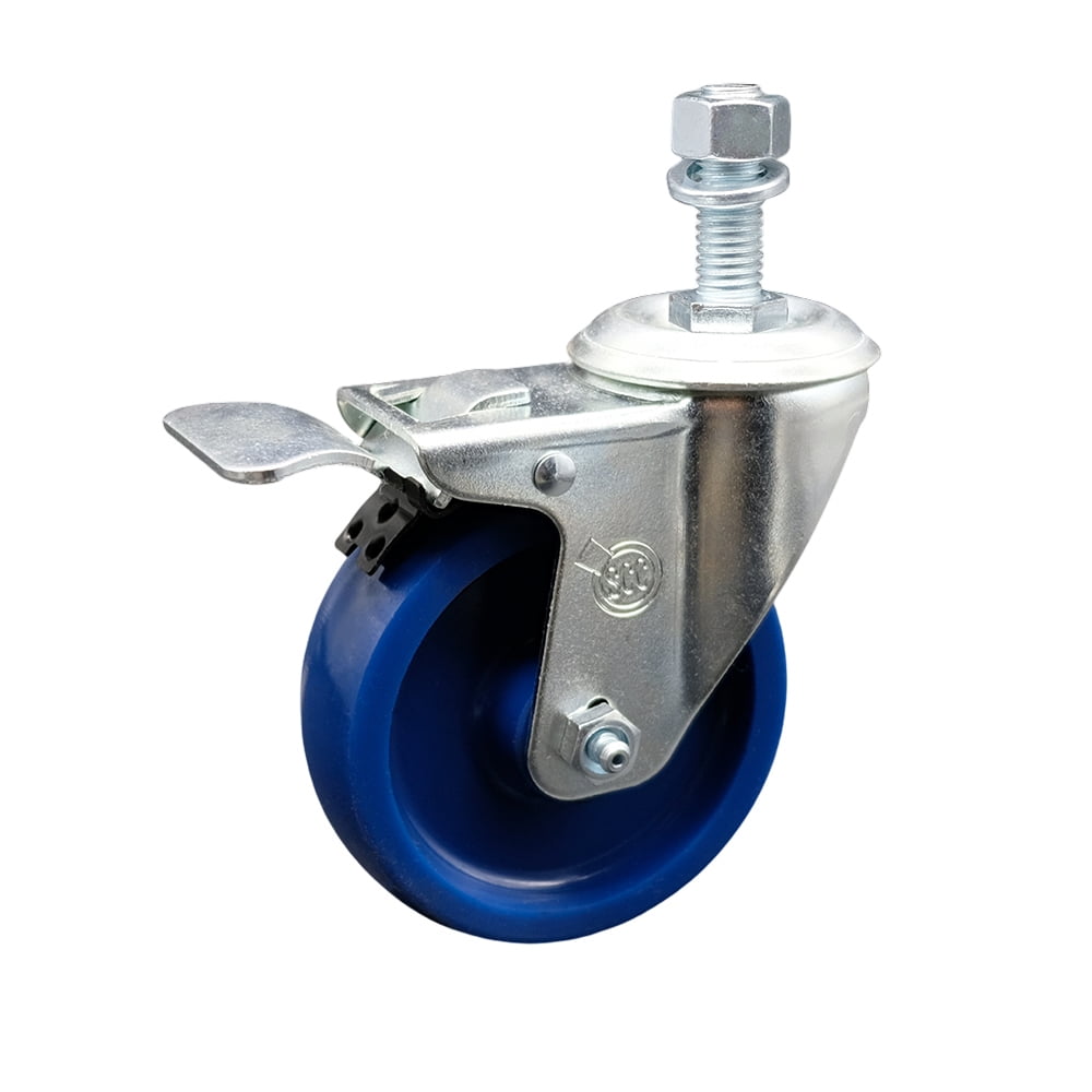 4 Inch SS Solid Polyurethane 12mm Threaded Stem Caster with Total Lock ...