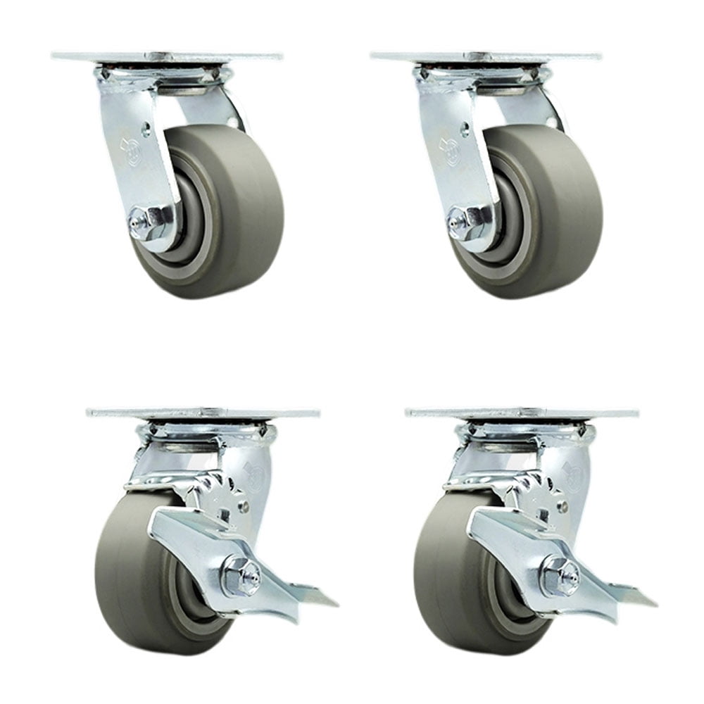4 Inch SS TPR Flat Tread Swivel Caster Set with Delrin Bearings 2 ...