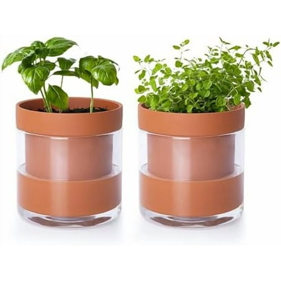 4 Inch Self Watering Planter Pot, Terracotta Clay Pot with Glass ...