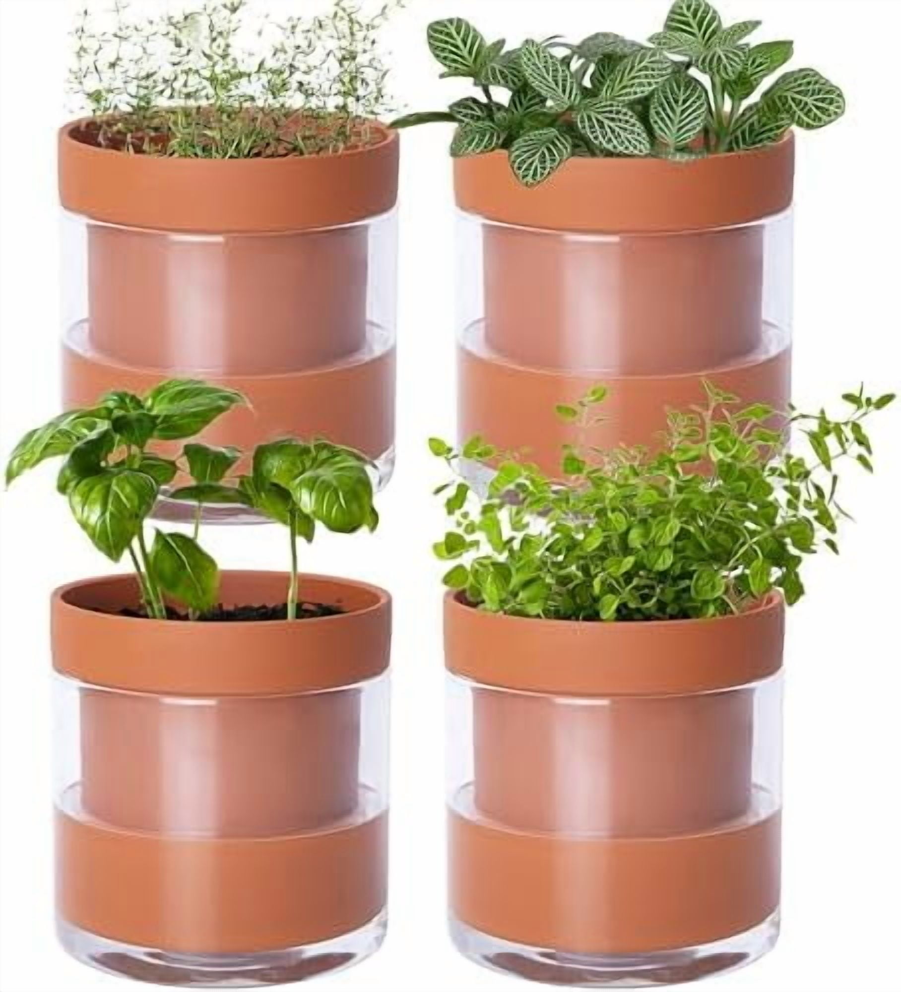 4 Inch Self Watering Planter Pot, Terracotta Clay Pot with Glass ...