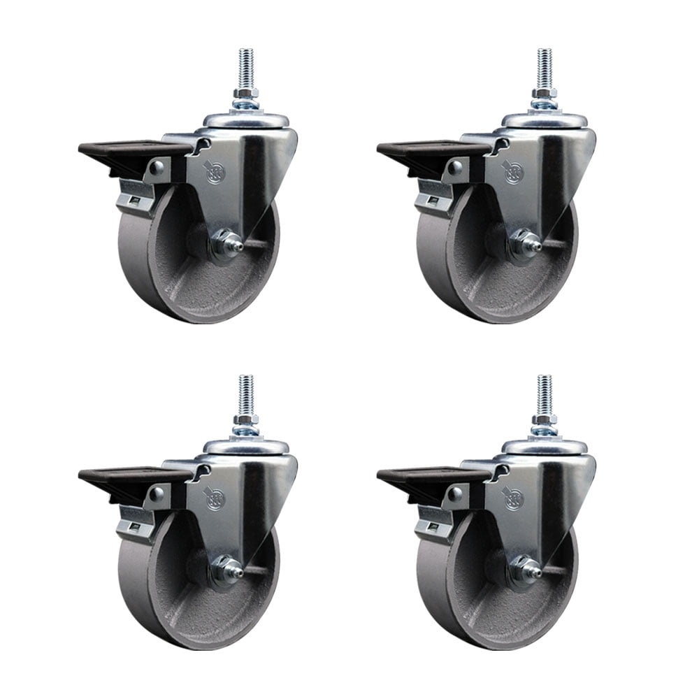 4 Inch Semi Steel 3/8 Inch Threaded Stem Caster Set with Brake ...