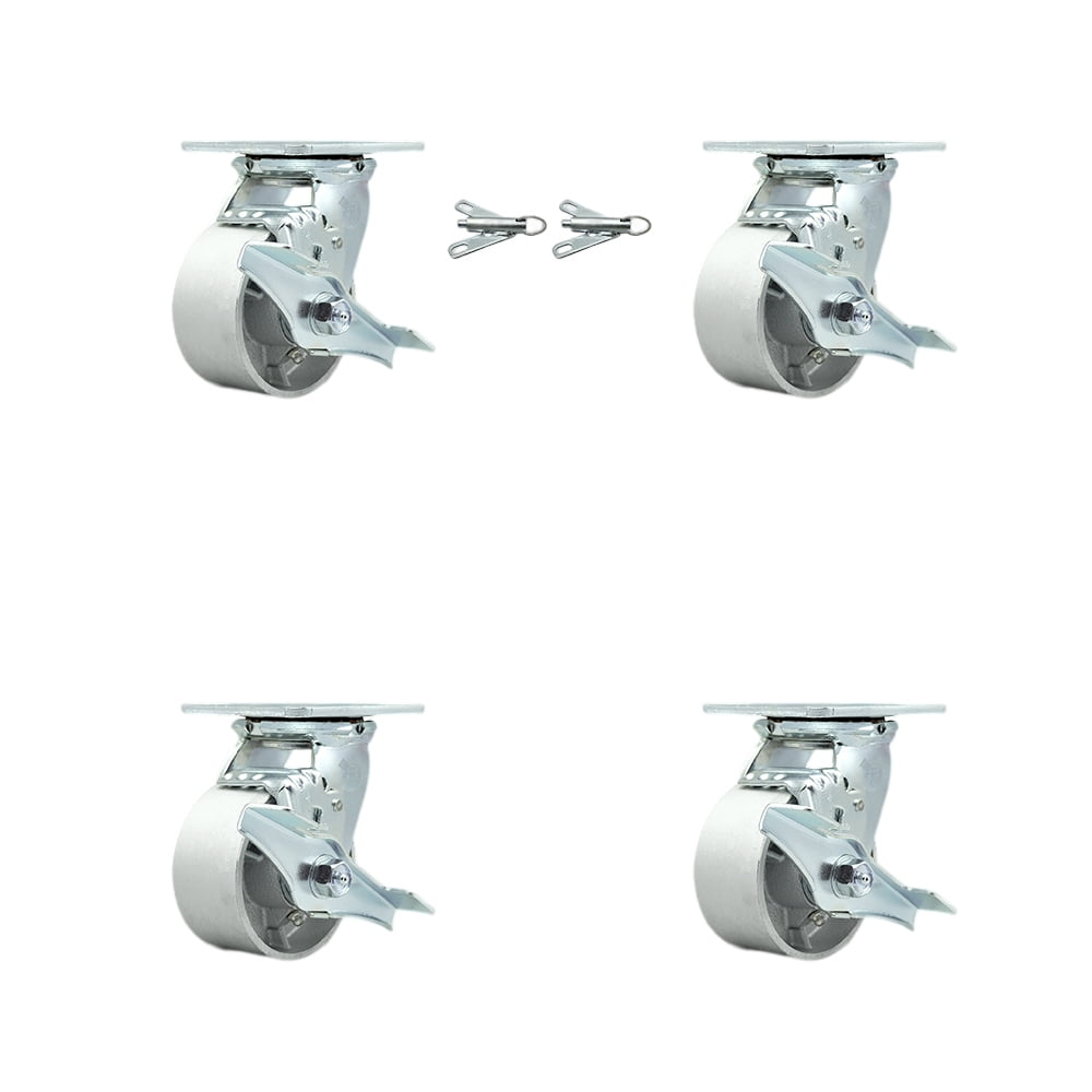 4 Inch Semi Steel Cast Iron Caster Set w/Bronze Bearings 4 Brakes 2 ...