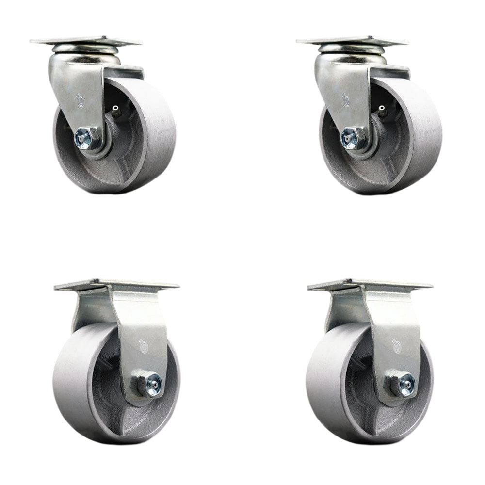 4 Inch Semi Steel Cast Iron Caster Set with Ball Bearings 2 Swivel 2 ...