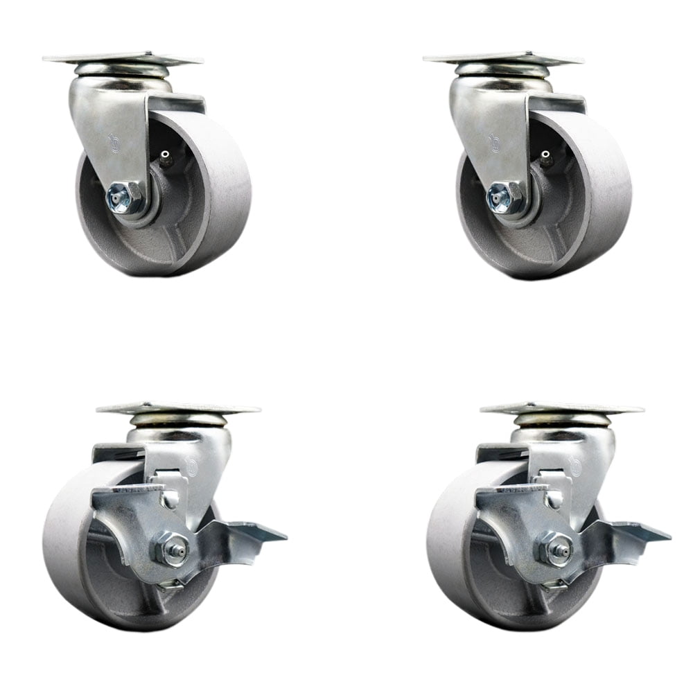 4 Inch Semi Steel Cast Iron Swivel Caster Set with Ball Bearings 2 ...