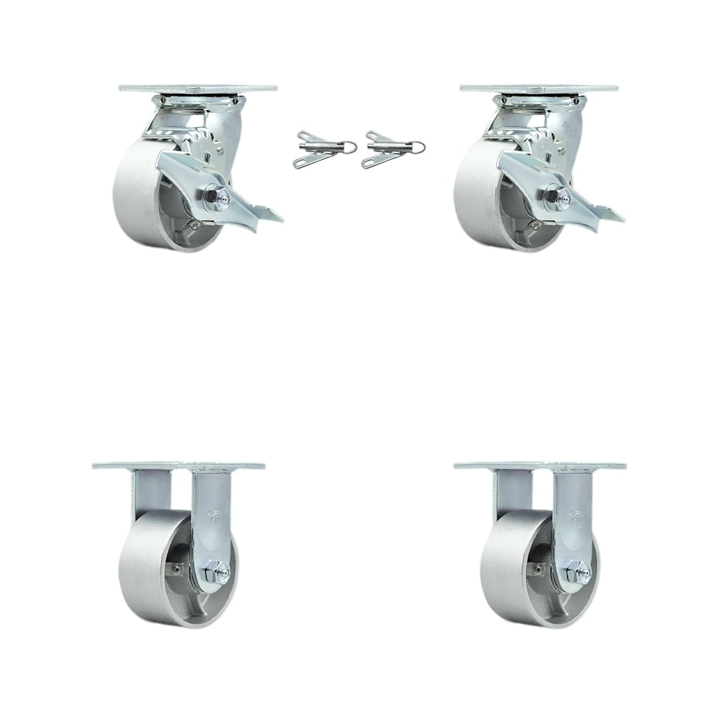 4 Inch Semi Steel Caster Set with 2 Brakes/Swivel Lock 2 Rigid Service ...